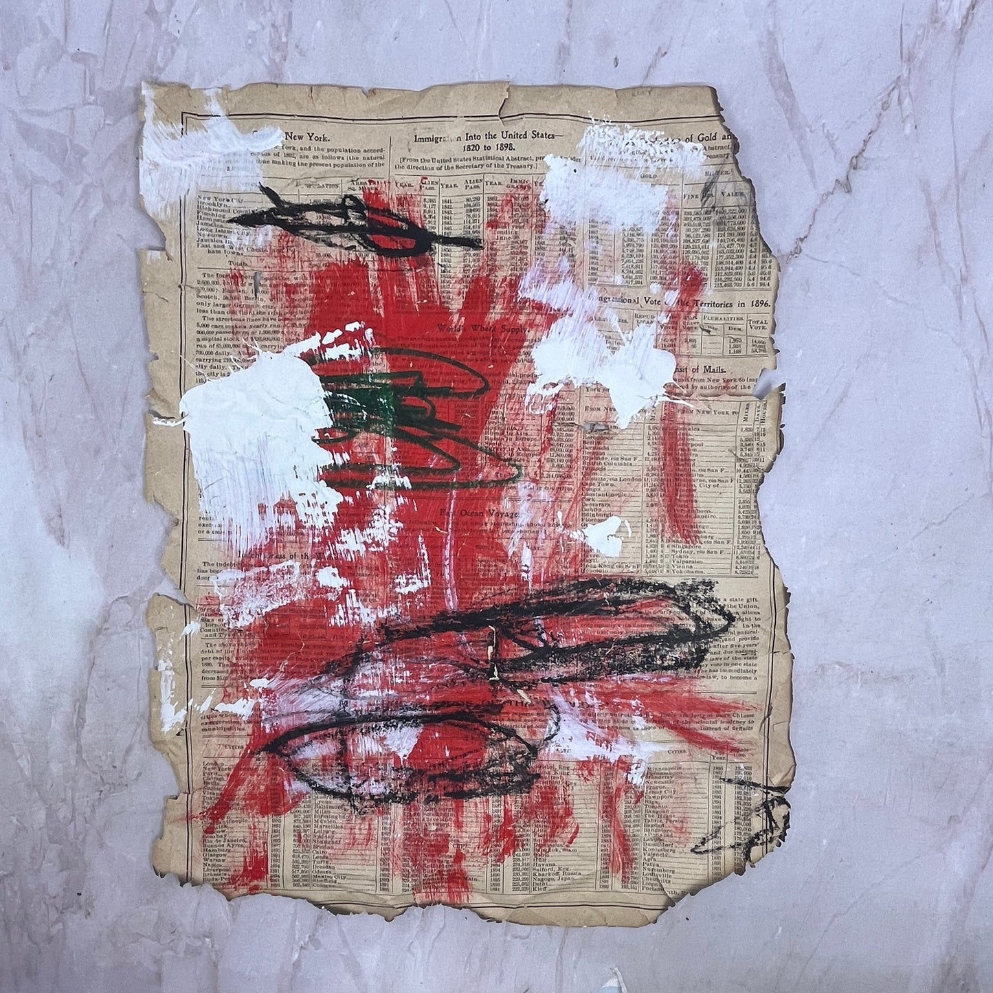 Original Mixed Media Abstract Art "Immigration 2024" On 1800s Atlas Pa ...